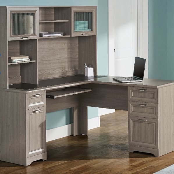 Realspace Magellan 59 W L Shape Corner Desk Gray With Matching Hutch for Sale in San Antonio TX OfferUp