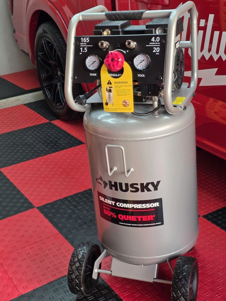 New HUSKY 20 Gal.165 PSI Vertical Electric Oil-Free Quiet Auto/Workshop ...