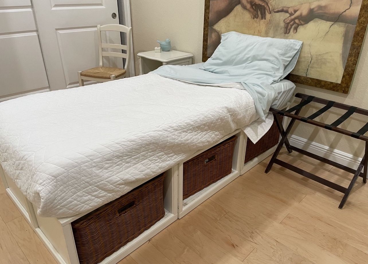 Twin Stratton Bed With Baskets Wooden Daybed With Storage | Foter