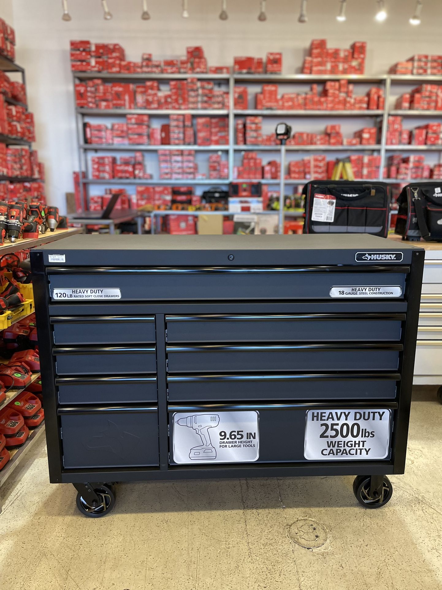HUSKY 52 IN. W X 21.5 IN. D HEAVY DUTY 9 DRAWER ROLLING TOOL CABINET IN ...