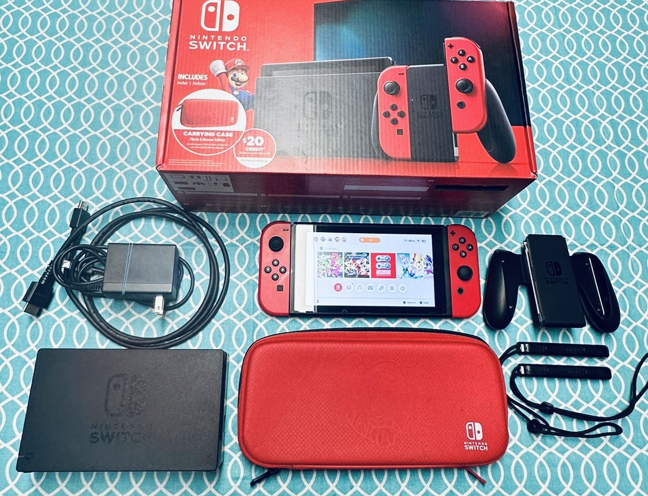 Nintendo Switch Mario Red Joy-Con V2 Console with Case And Extra ...