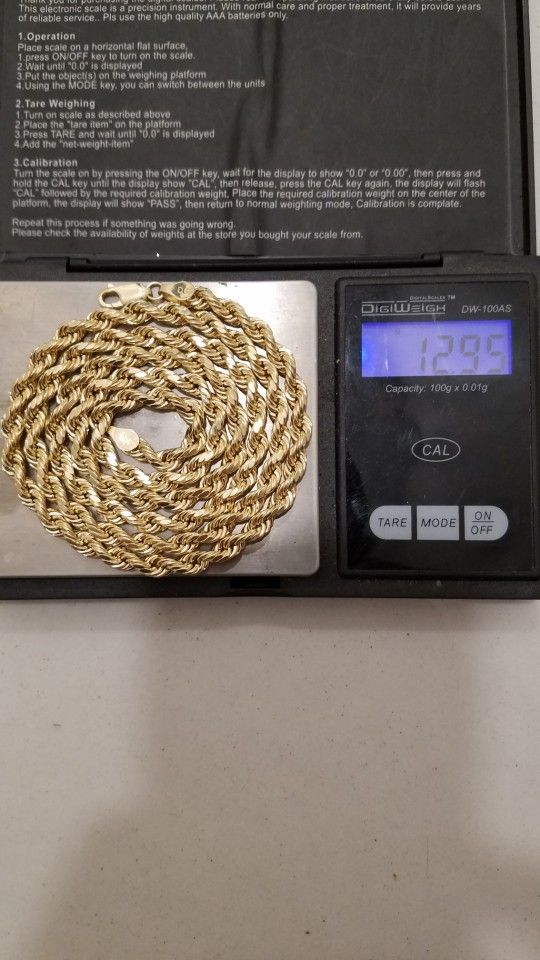 10k New real gold thick hollow rope chain 12.95 grams. 28 inches long ...