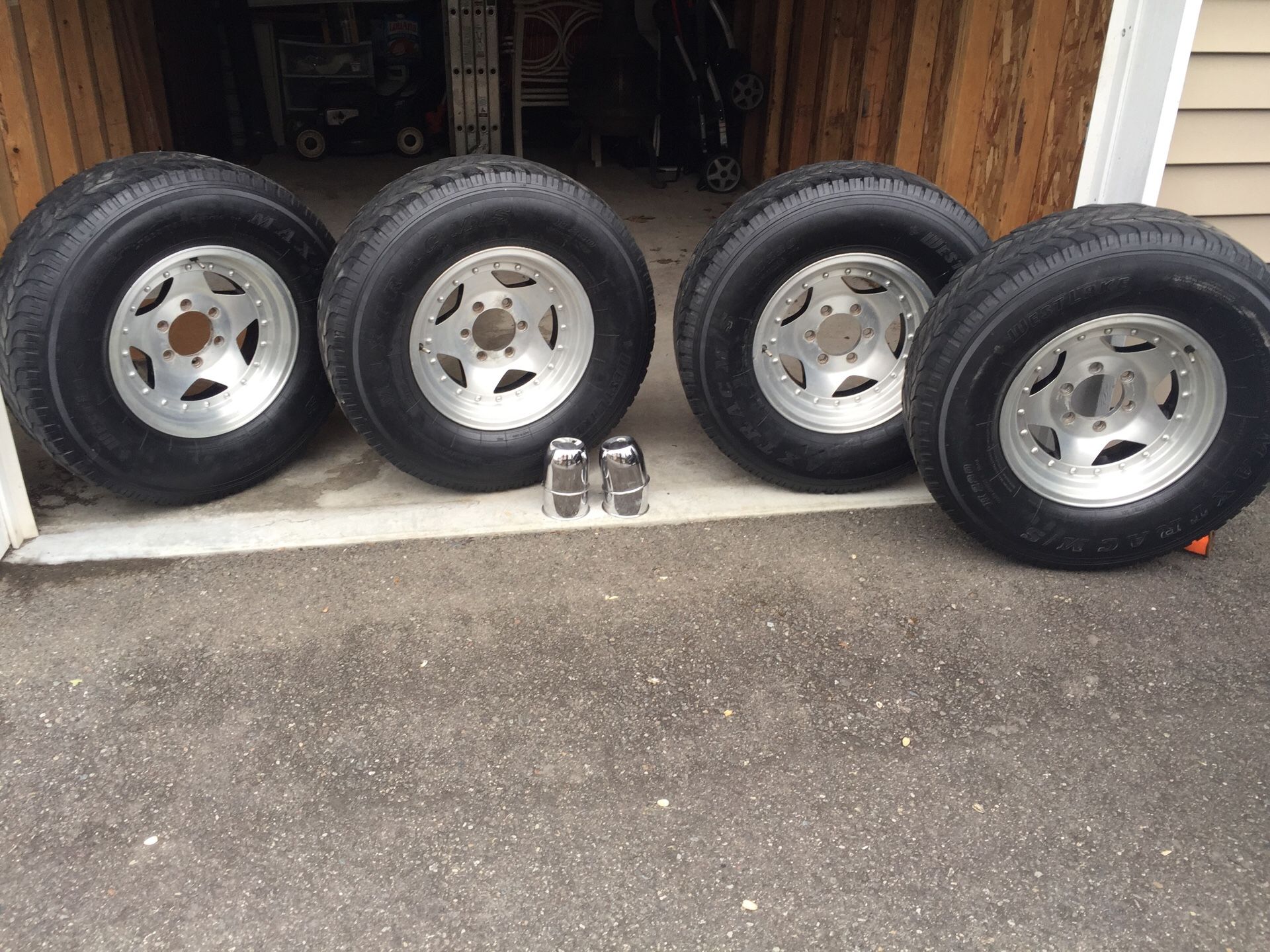 OLD STYLE 6 LUG WHEELS AND TIRES W/CENTER CAPS for Sale in Lacey, WA ...