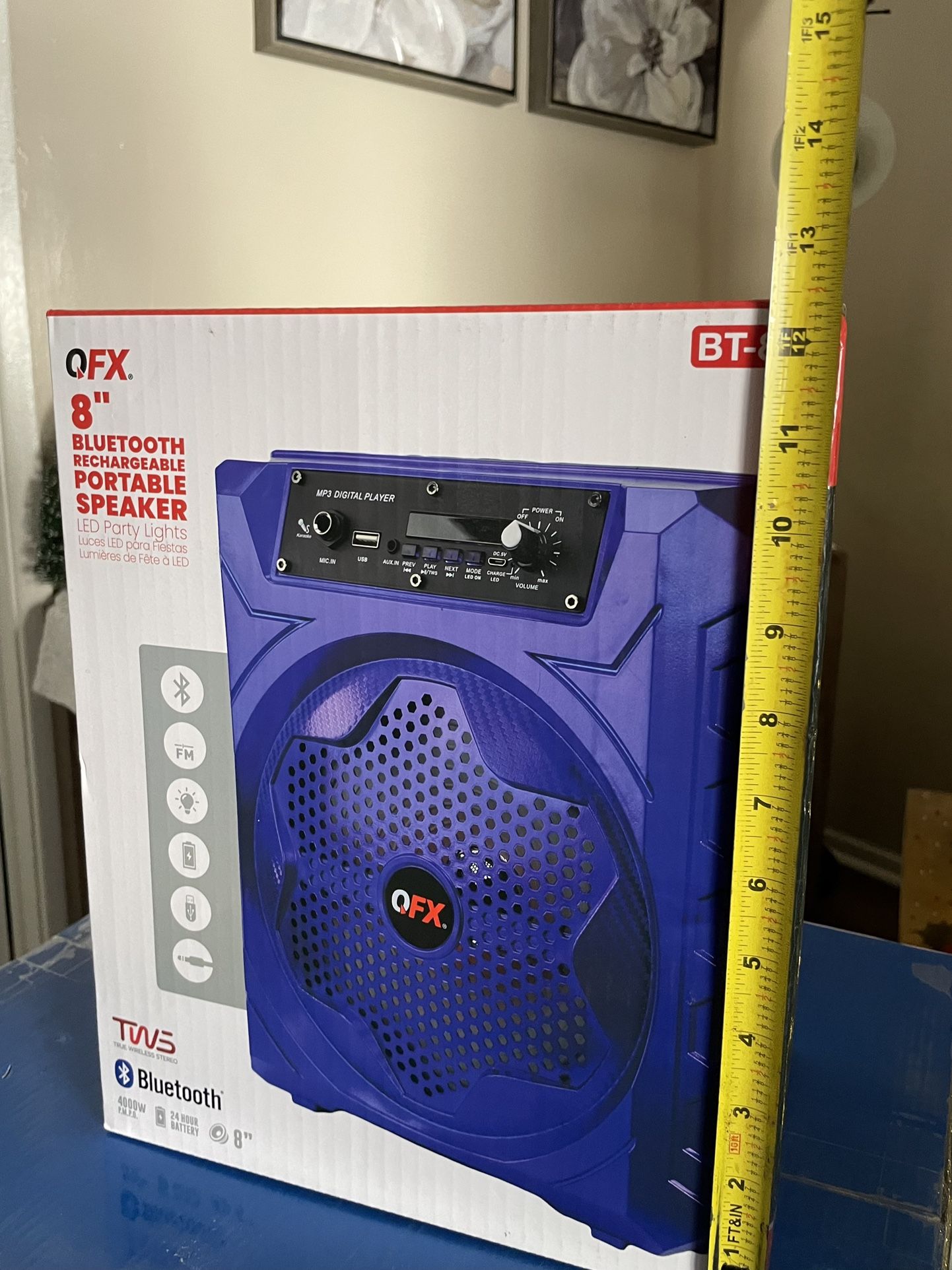 QFX 8” Bluetooth Rechargeable portable Speaker with LED Party Lights ...
