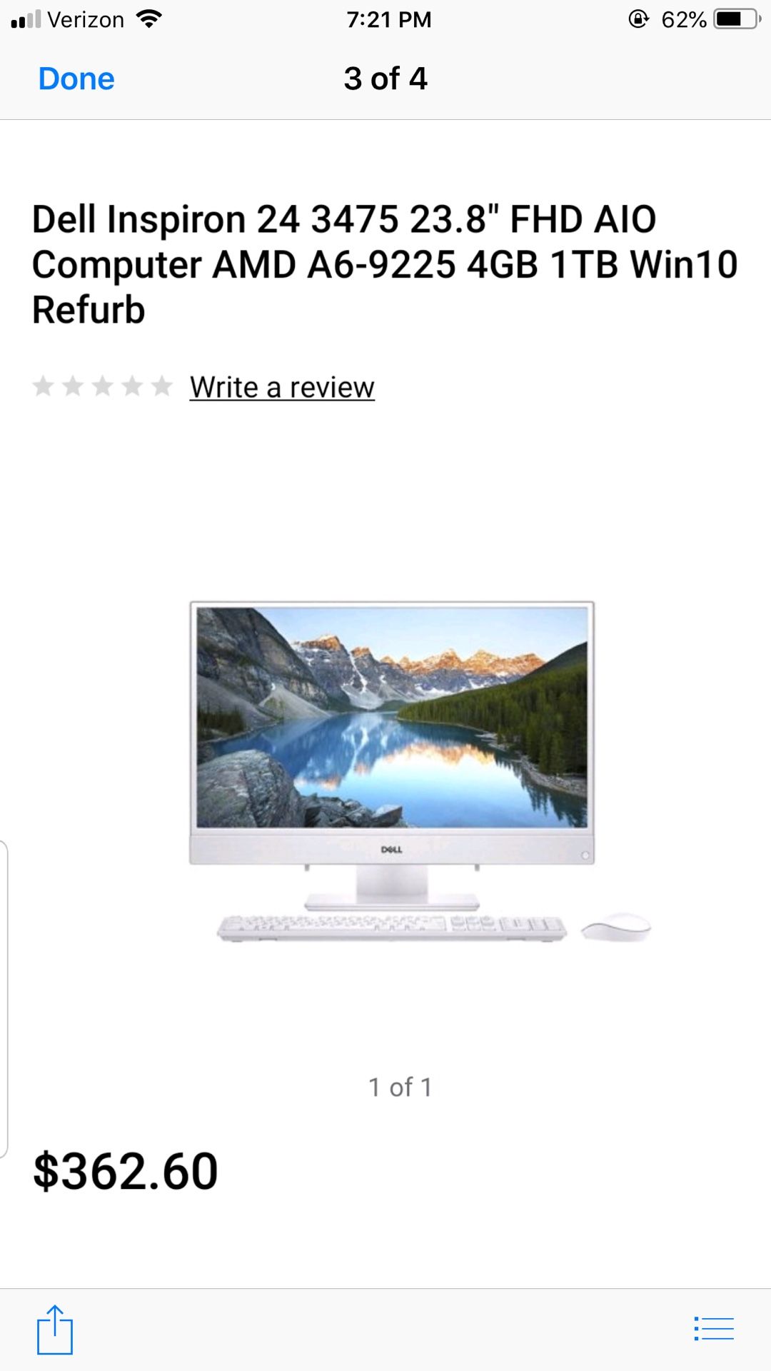 Dell Inspiron 24 3475 23.8" FHD AIO Computer AMD A6-9225 4GB 1TB Win10 ...