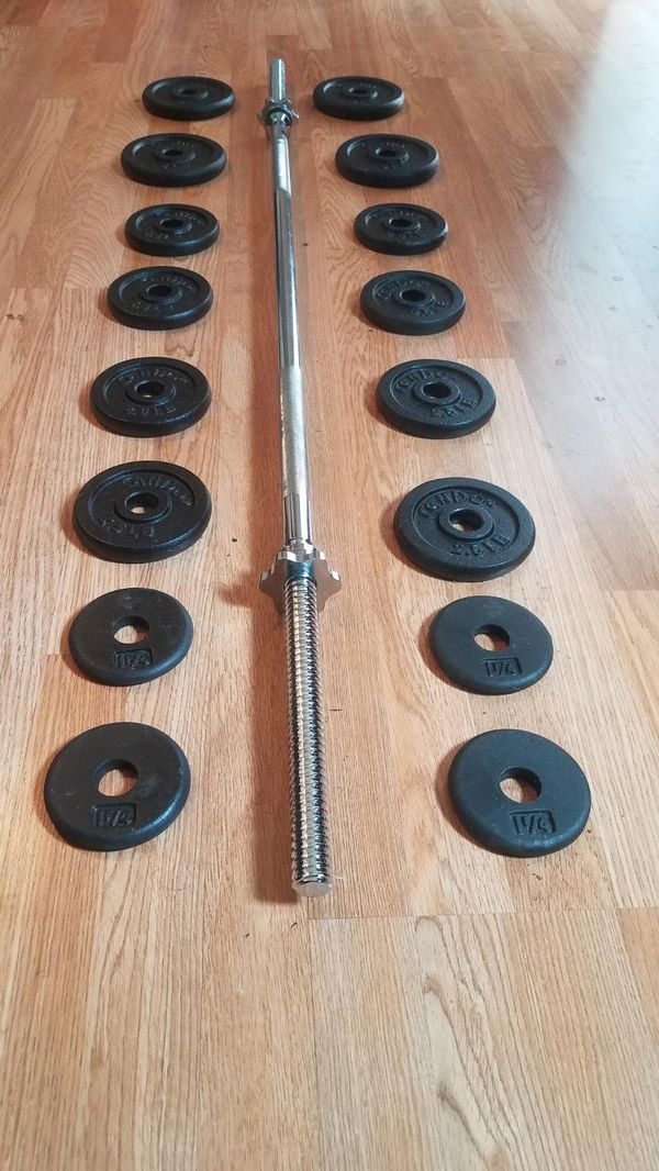 1x 5 Foot Standard Barbell 1 15lb With 2x Spin Locks 4x5lb 8x2 5lb 4x1