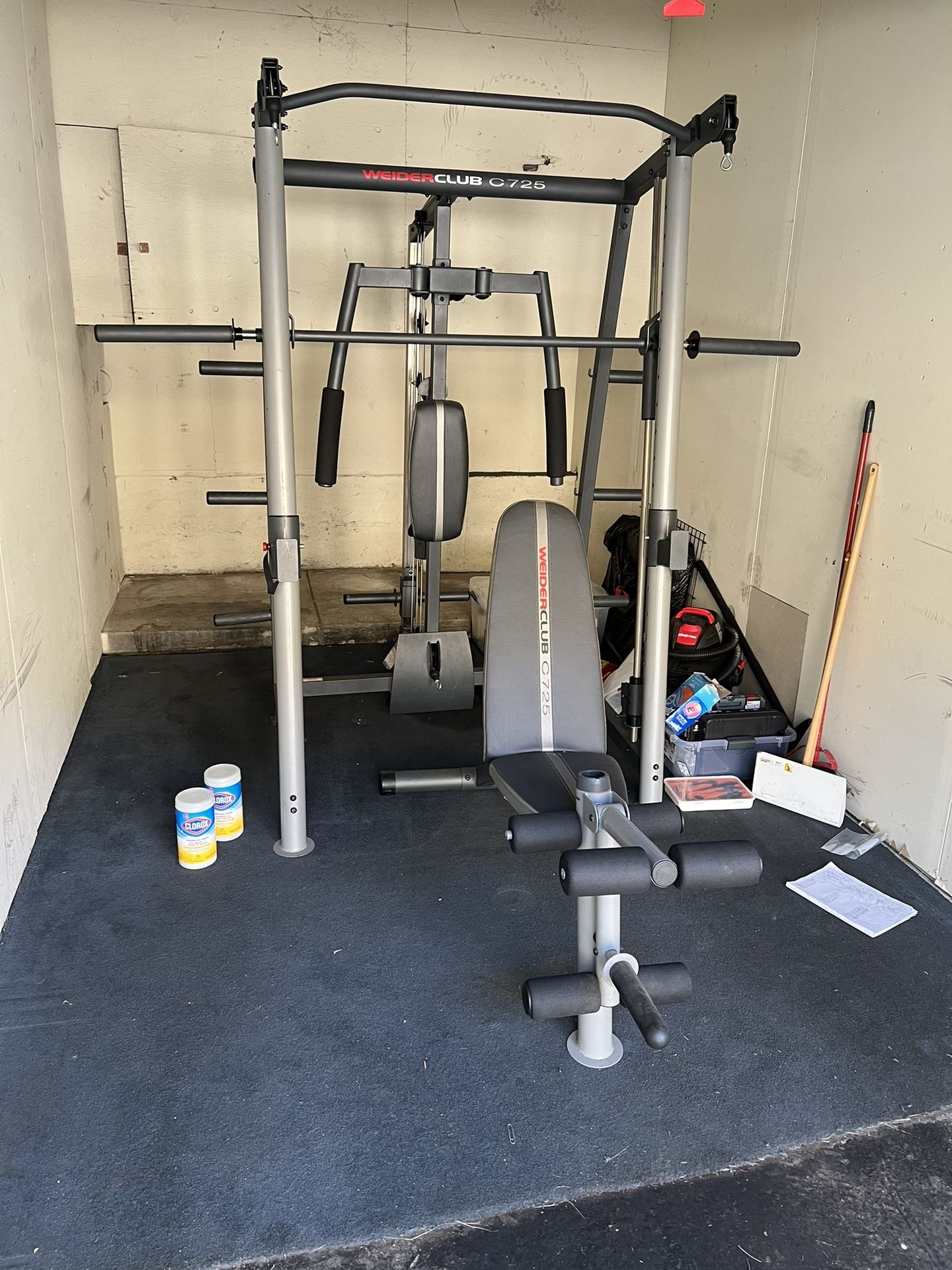 Home Gym: Weider Club C725 Rack, Bench, and Weights for Sale in ...