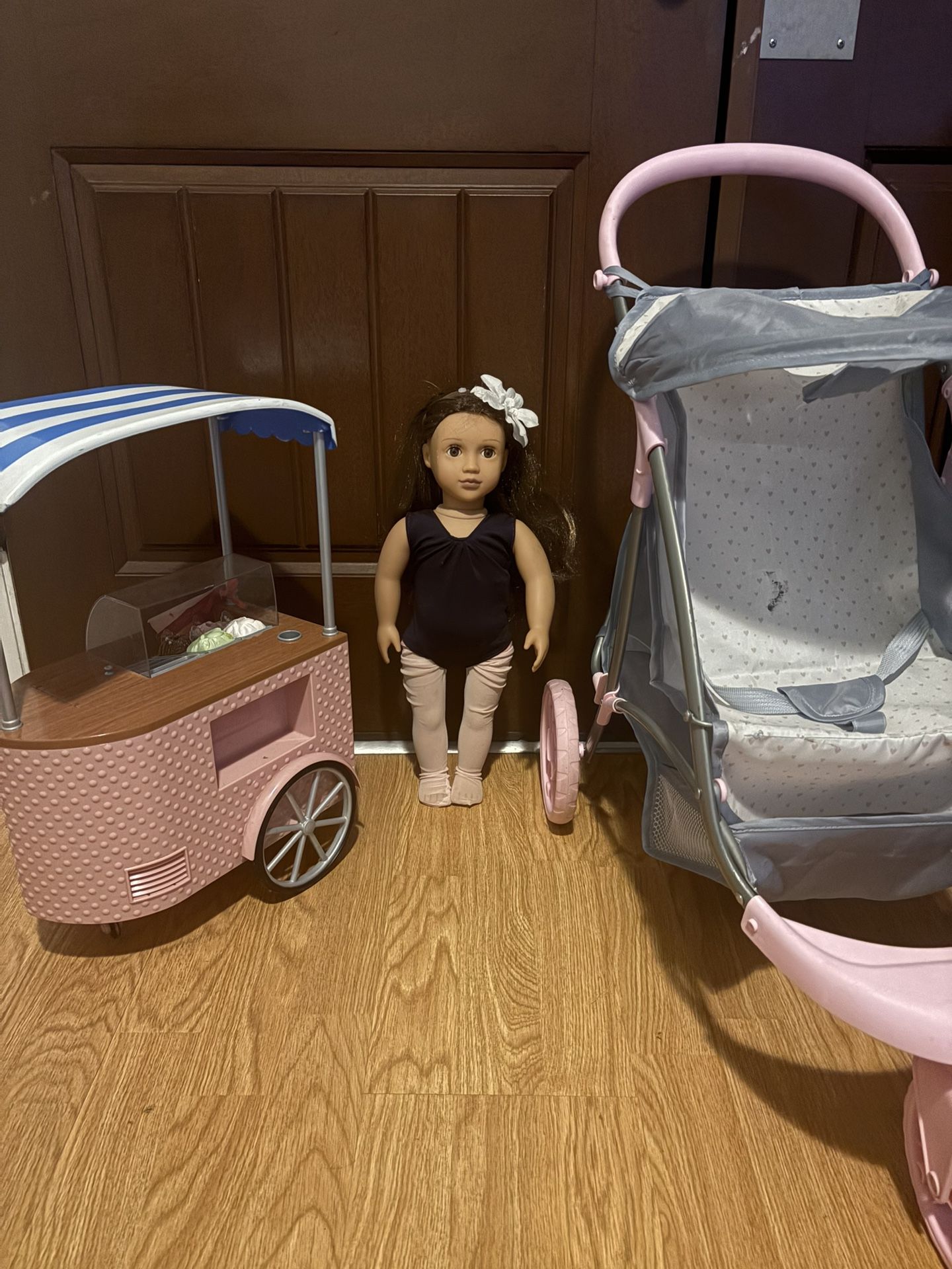Our Generation Doll $10, Toy Ice Cream Cart $25, Stroller $5 (has 2 ...