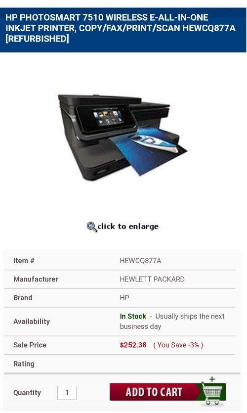 Hewlett Packard Photosmart Printer 7510 for Sale in El Paso, TX - OfferUp