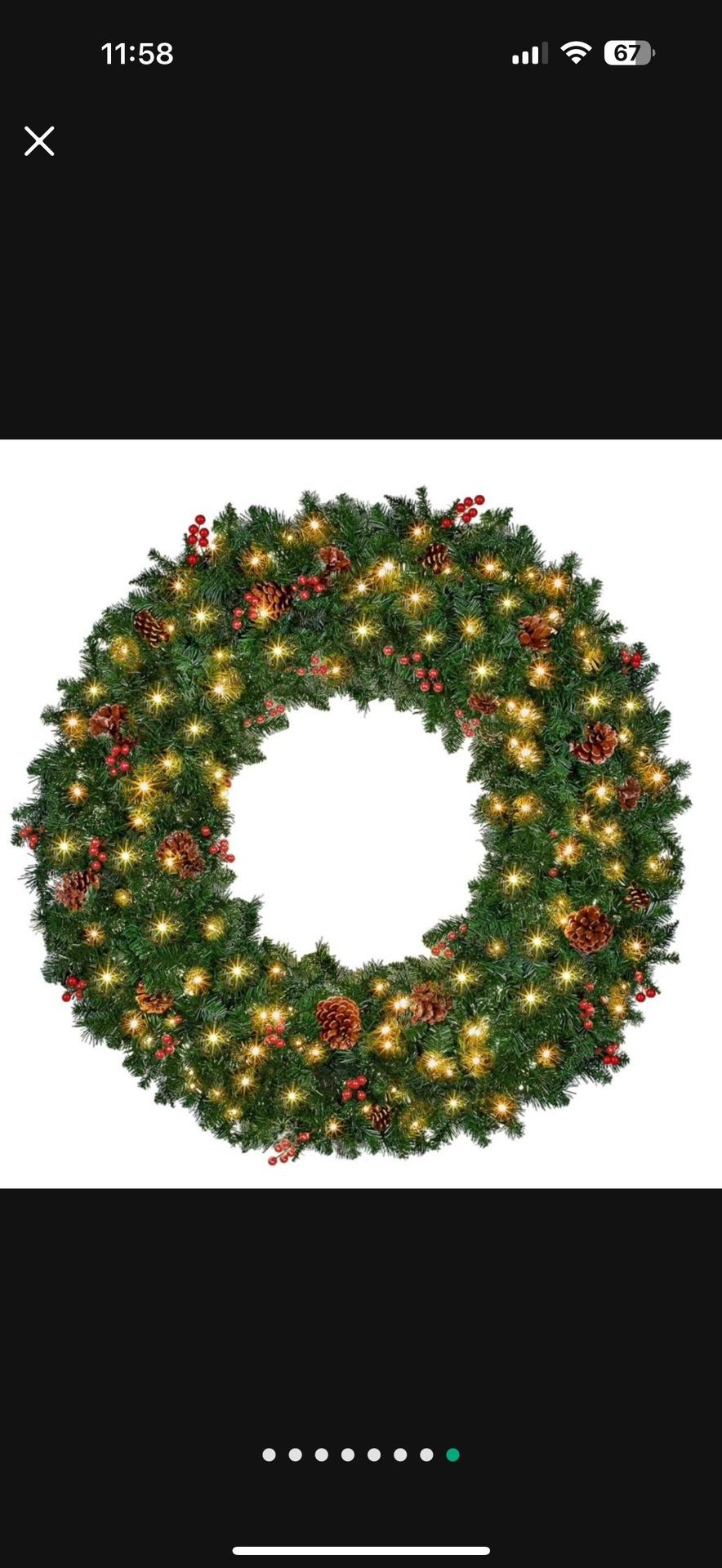 60in Large Artificial Pre-Lit Fir Christmas Wreath Holiday Accent ...