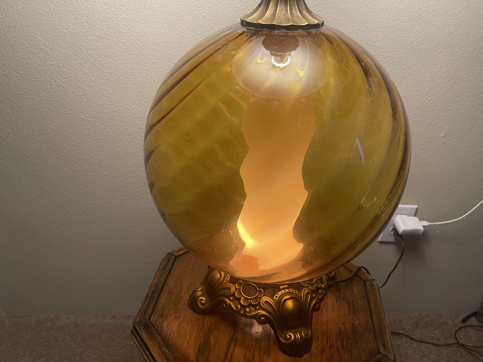 Antique 1970s Amber Glass 2 Way Lamp With Parasol Umbrella Lampshade ...