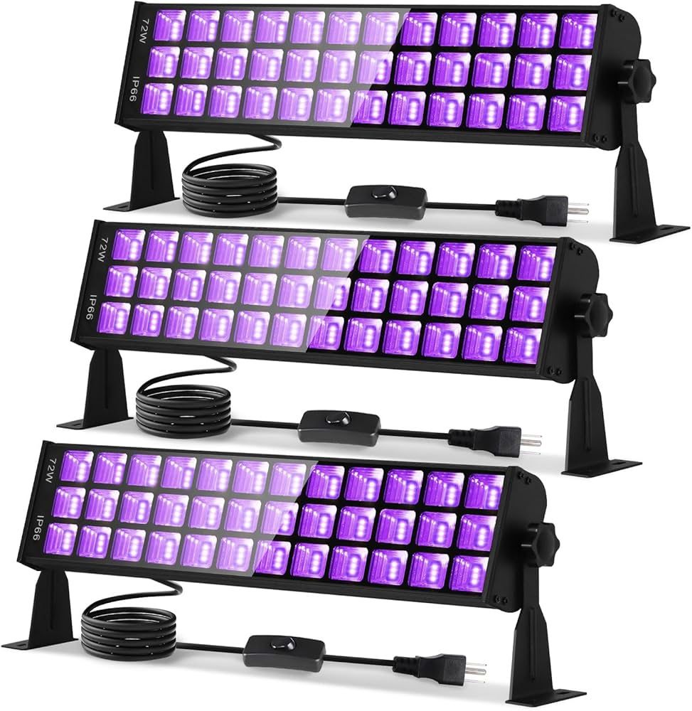 72W Black Light Bar IP66 Waterproof LED Blacklight with Plug+Switch+5ft ...