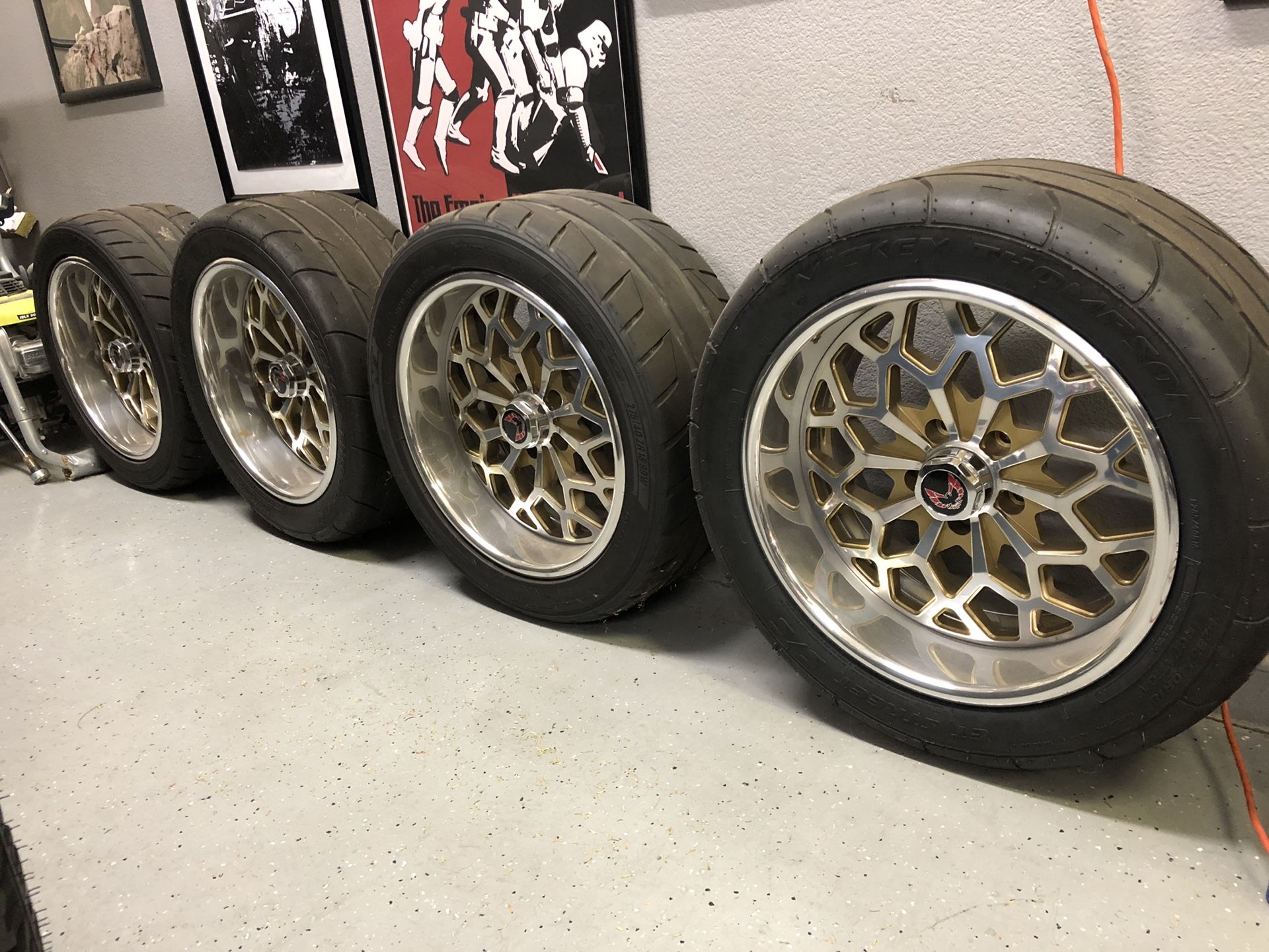 18”x 9.5 wide Custom Billet Trans Am wheels. With tires. for Sale in ...