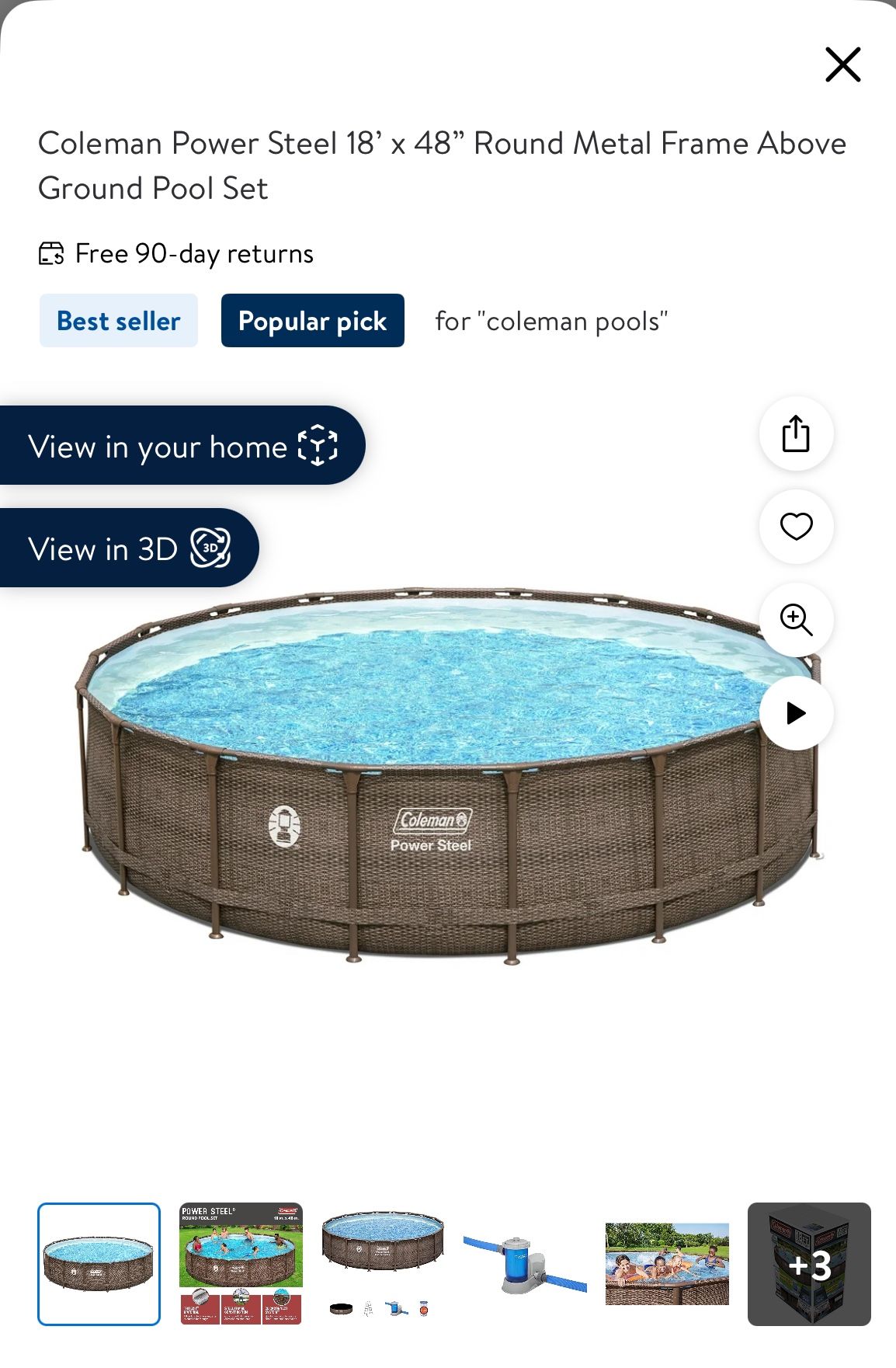 Coleman Power Steel 18’ x 48” Round Metal Frame Above Ground Pool Set ...