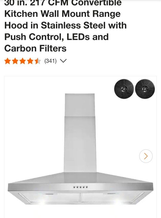 30 in. 217 CFM Convertible Kitchen Wall Mount Range Hood in Stainless ...