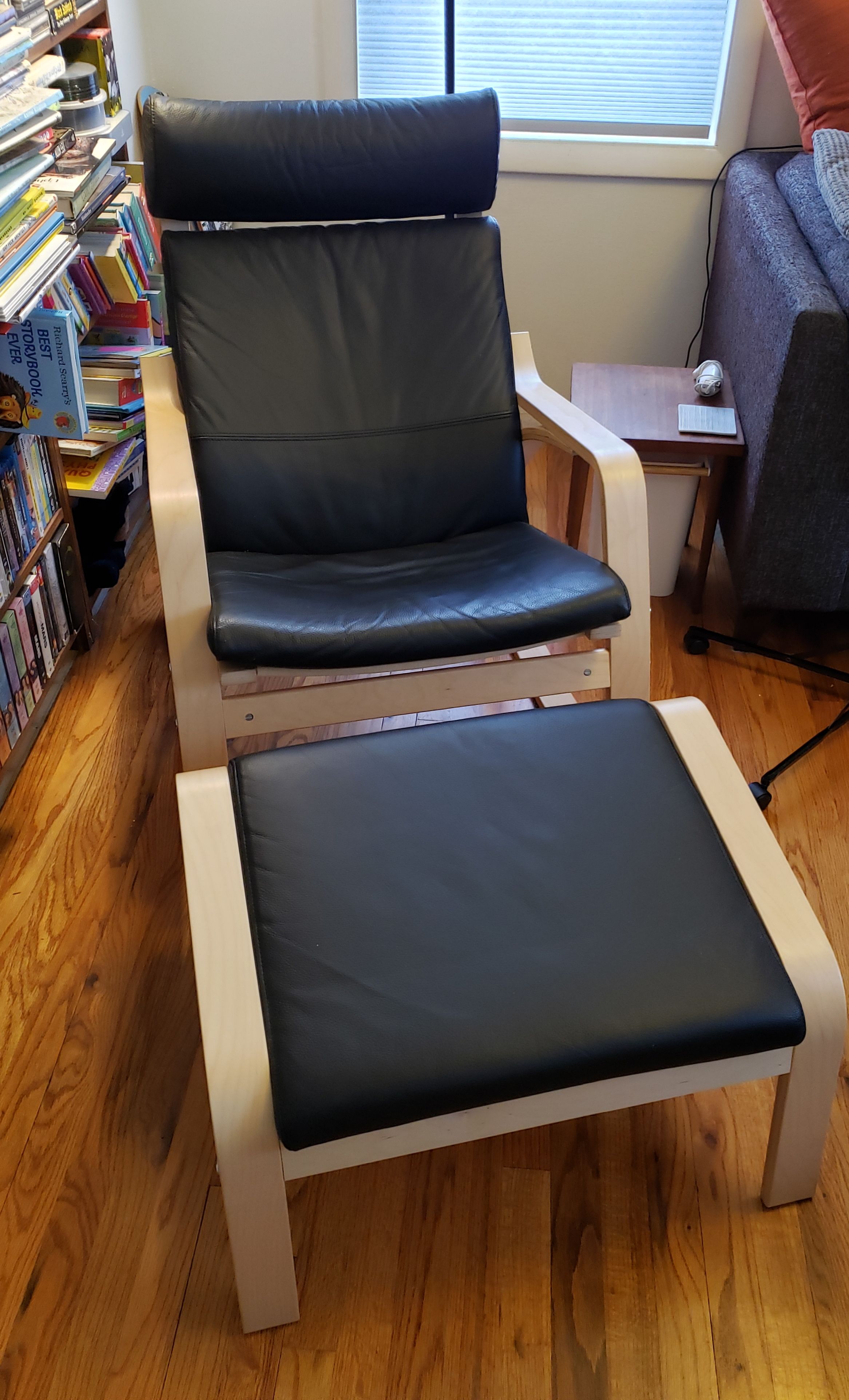 Black Leather IKEA Poang Rocking Chair and Ottoman for Sale in Seattle ...
