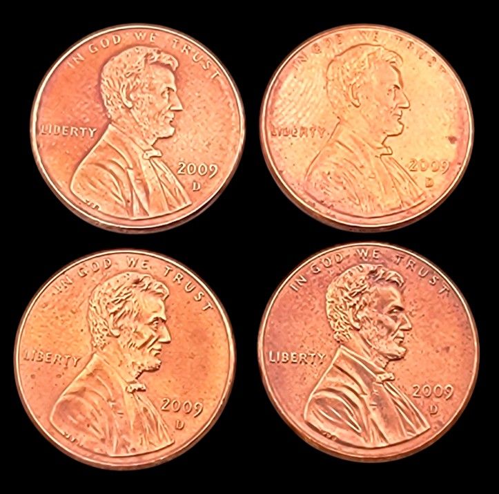 Collection of 4 Abraham Lincoln commemorative one cent coins ...