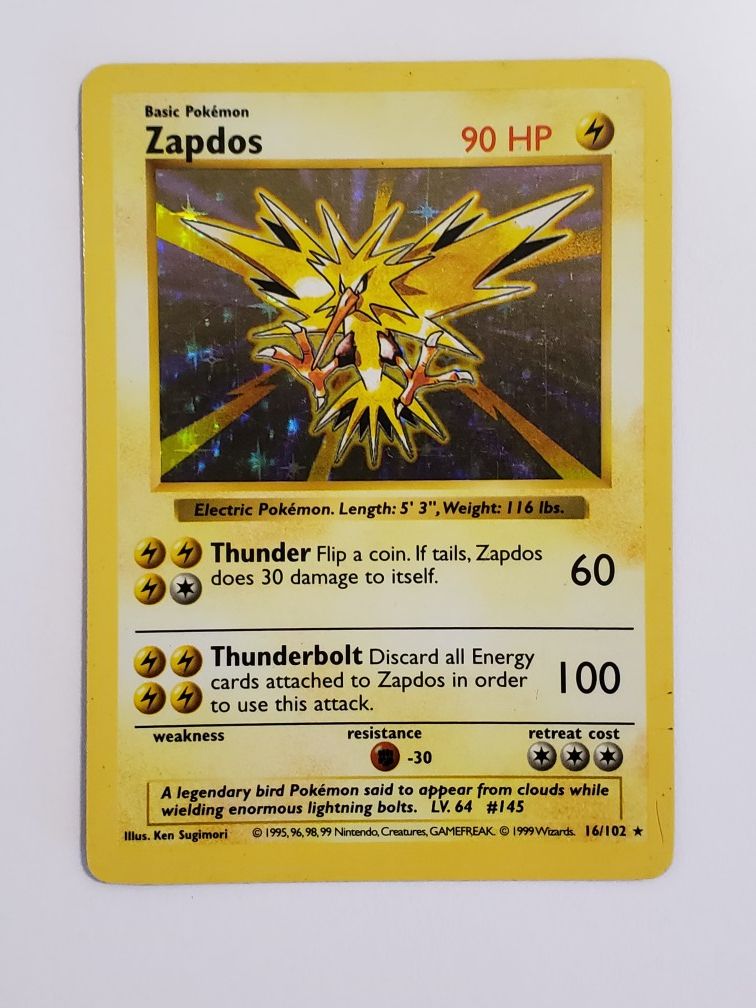 1999 Shadowless Zapdos Pokemon Card for Sale in Chula Vista, CA - OfferUp