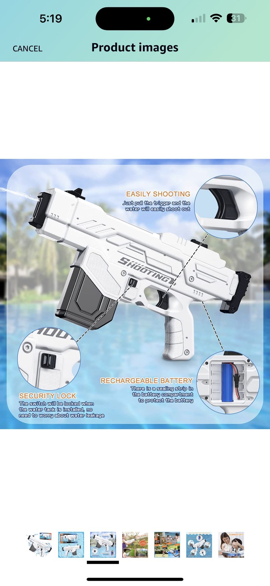 Electric Water Gun for Kids & Adults with 320CC High Capacity, Squirt ...