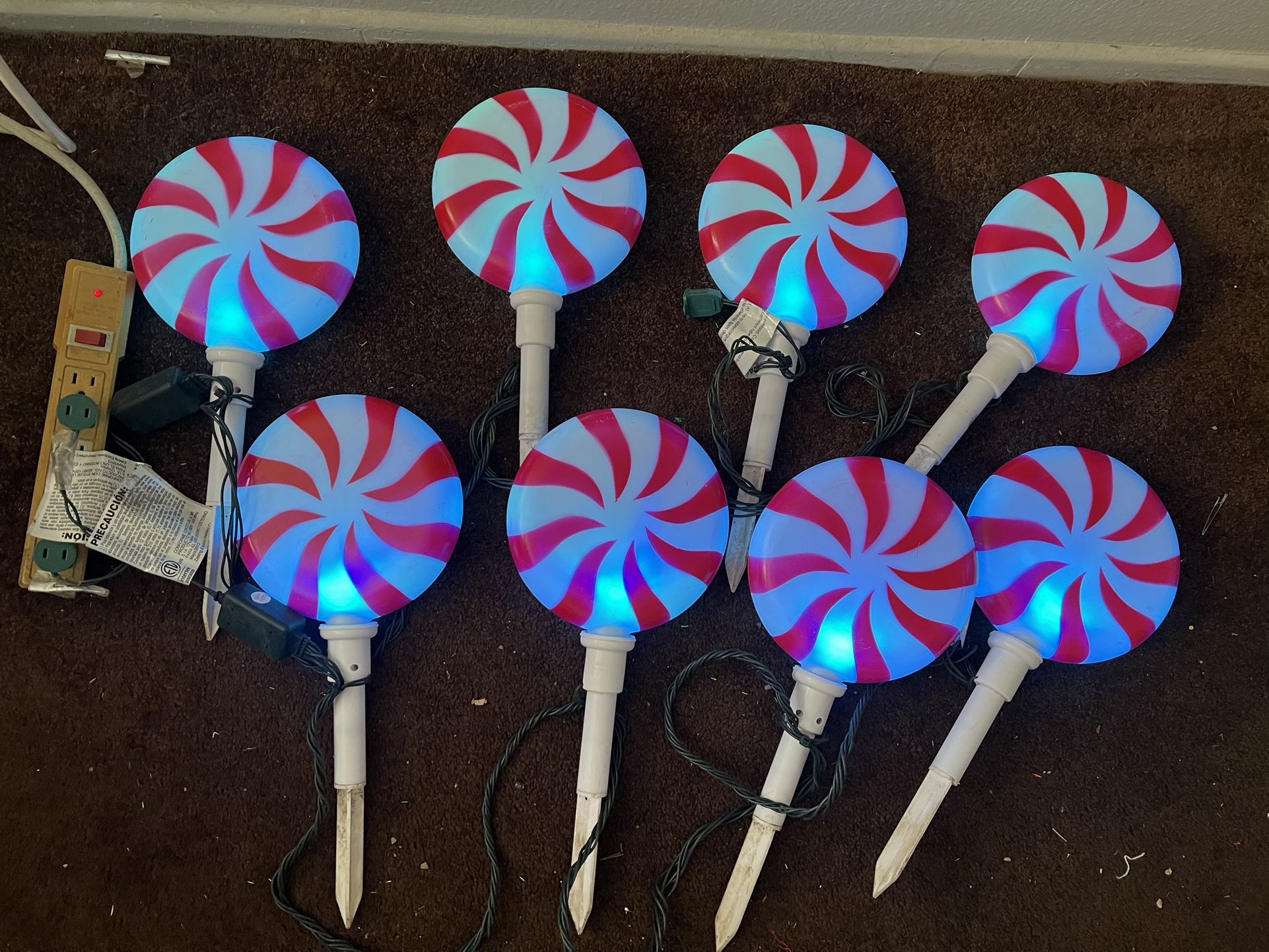 2 sets of LED Christmas Lollipop Peppermint Pathway Lights Outdoor, Red ...