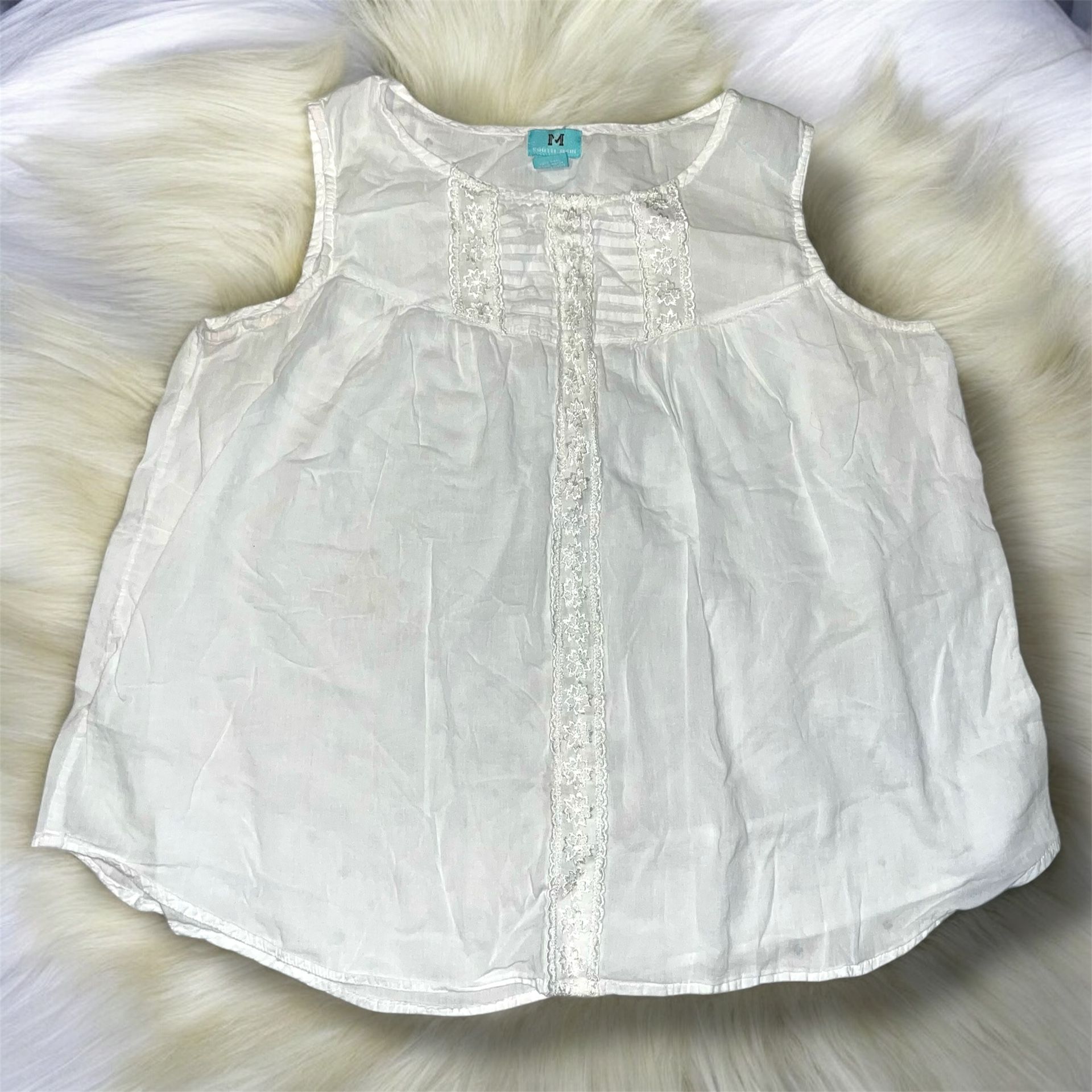 South Main White Sleeveless Tank Top with Lace Detail, Women's Size M ...