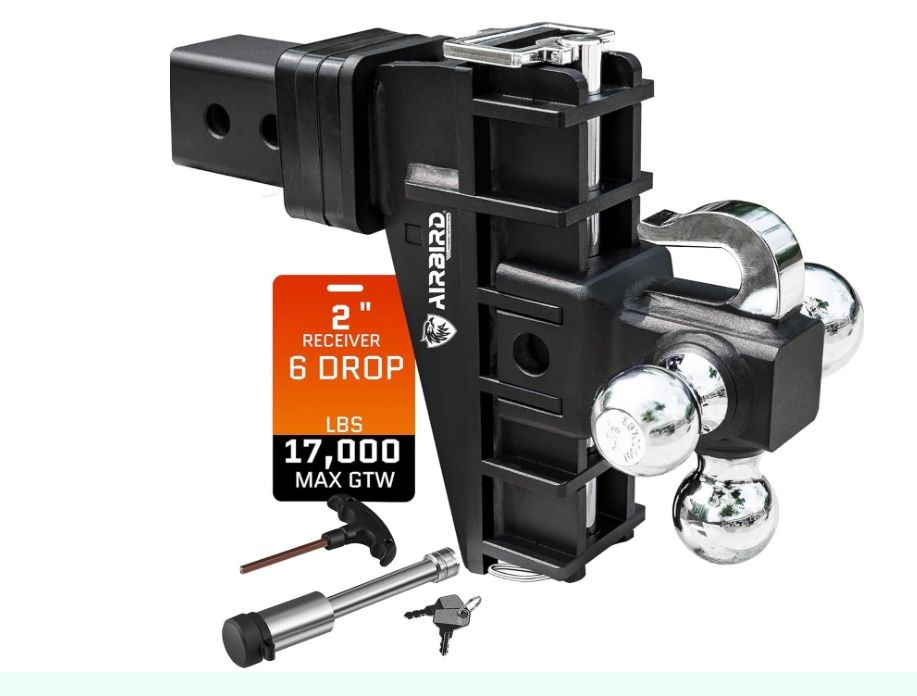 Airbird Adjustable Trailer Hitch With Hook Tri-Ball(1-7/8",2", 2-5/16 ...