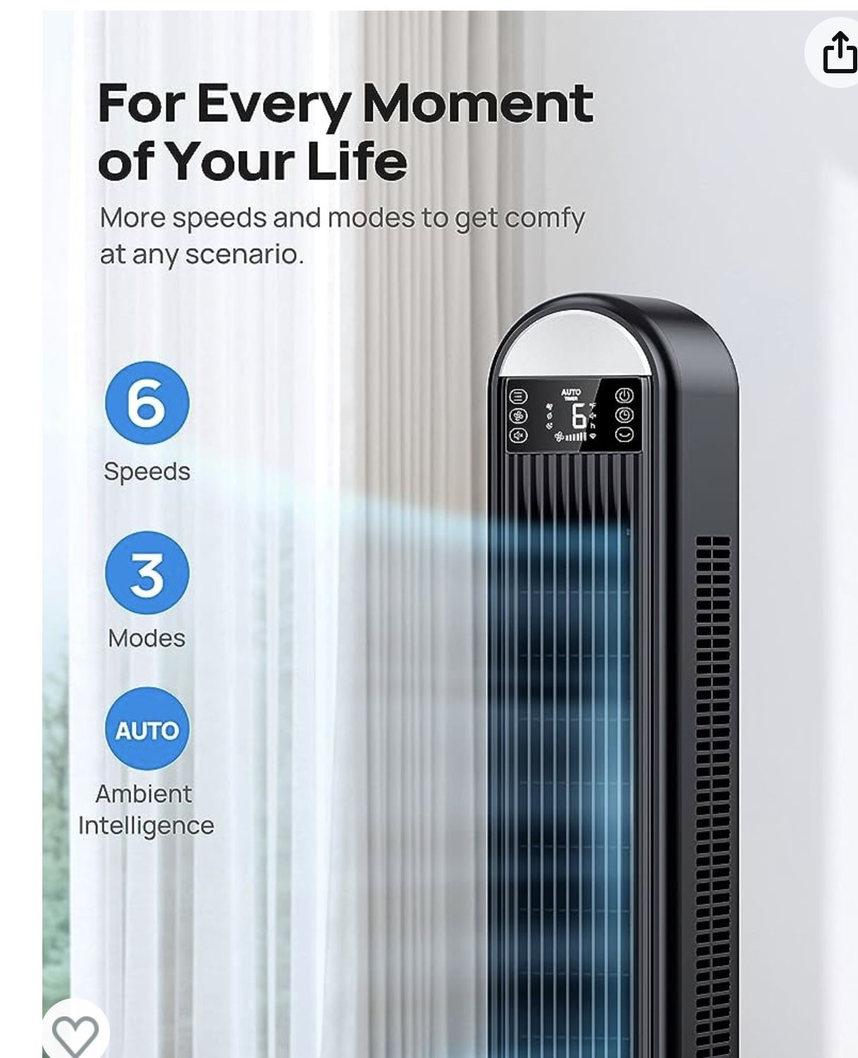 Dreo Tower Fan for Bedroom, 42 Inch Floor Fans for Home, 90 ...