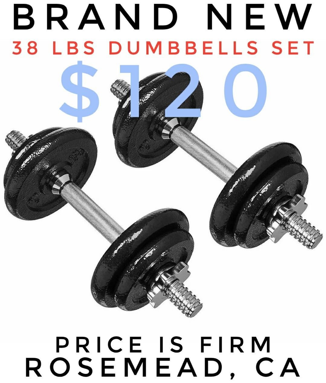 Adjustable standard plates 38 lb dumbbell dumb bell set barbell 30 25 ...