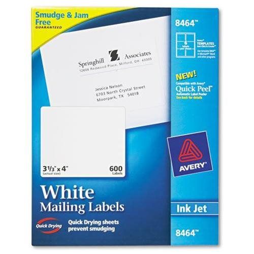 Avery 8464 White Mailing Labels 100 Sheets 3 1 3 Inch X 4 Inches 