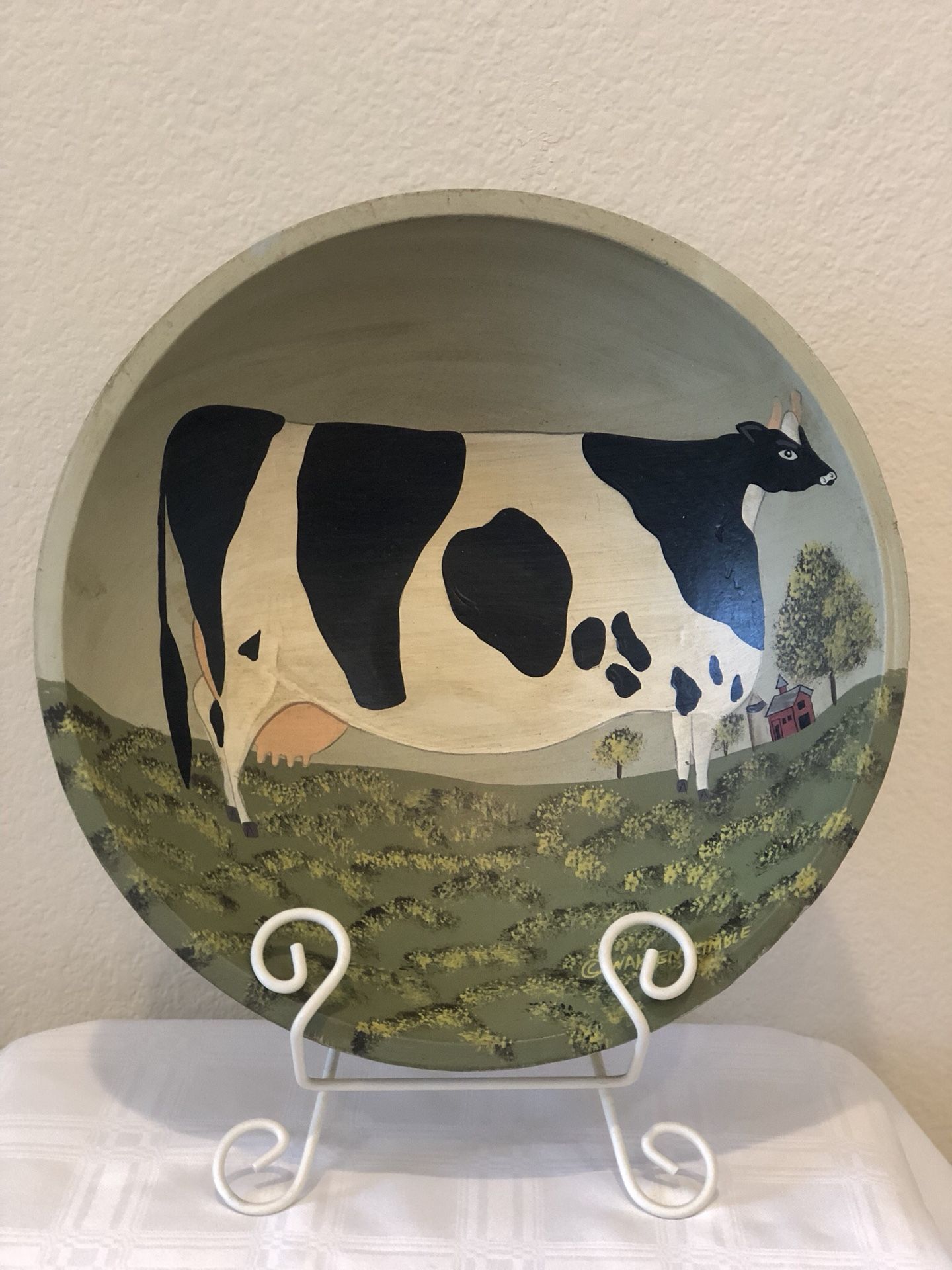 Warren Kimble Hand Painted Vermont Cow ~ Holstein Cow on Wood Bowl ...