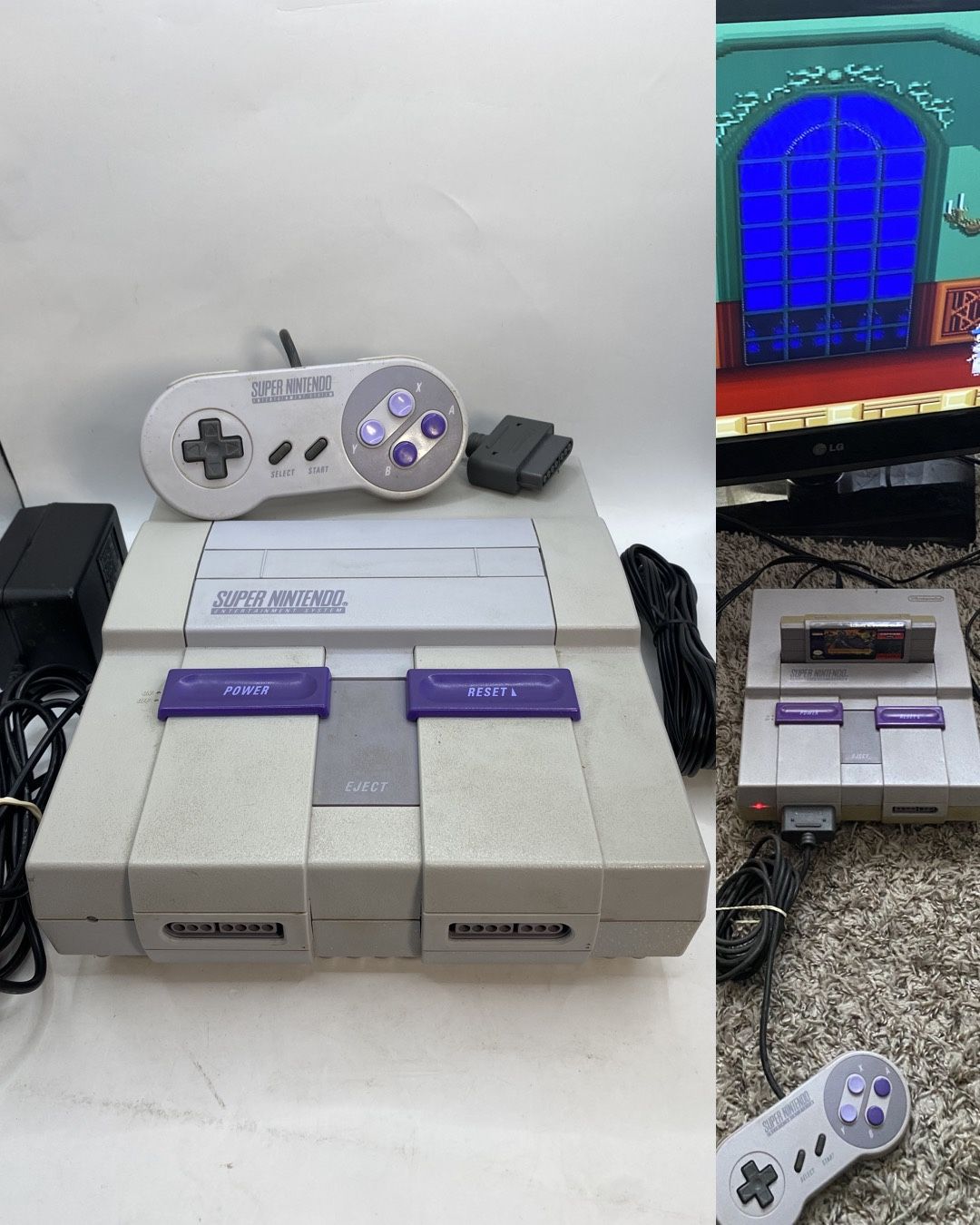 Super Nintendo SNES Console Bundle w/ 1 Controller All Cables TESTED ...