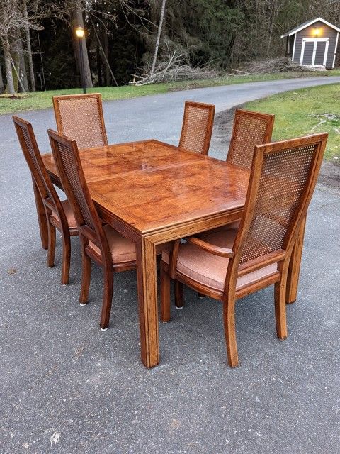 Vintage Henredon Burl Wood Dining / Kitchen Table & 6 Chairs for Sale ...