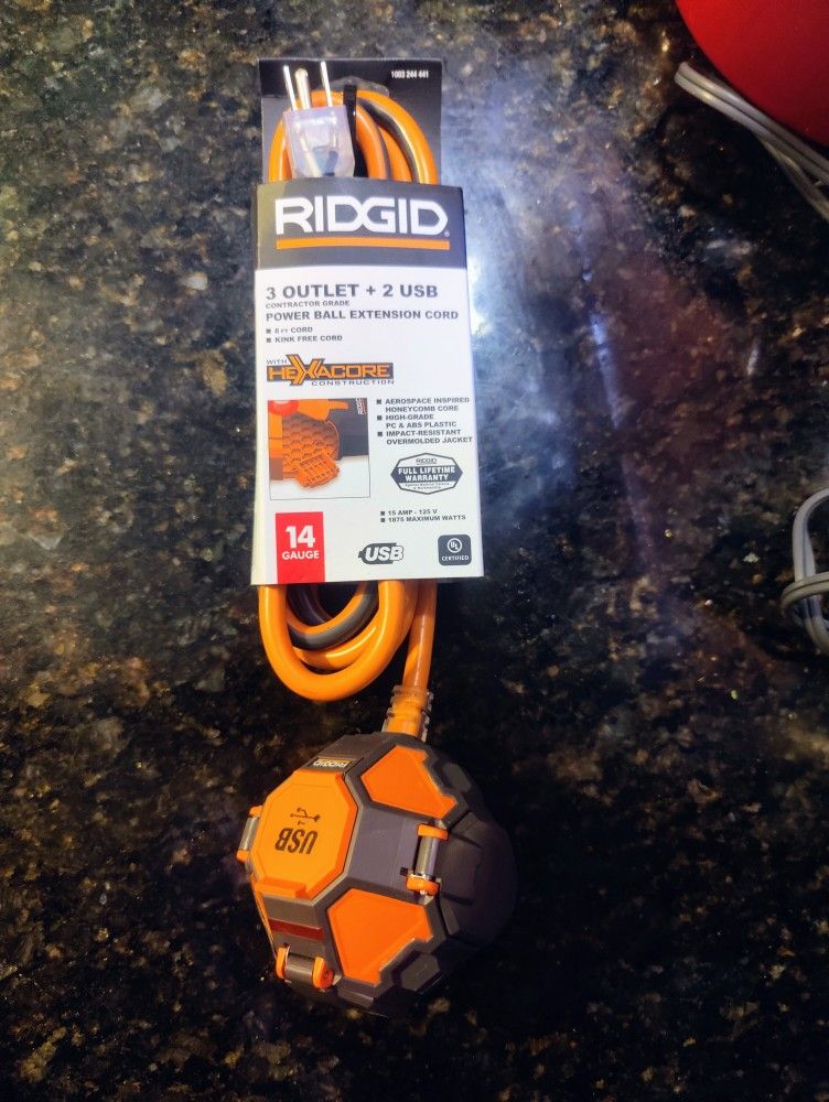 Ridgid 3-Outlet 8ft Power Ball Extension Cord Plus USB (Each, More ...