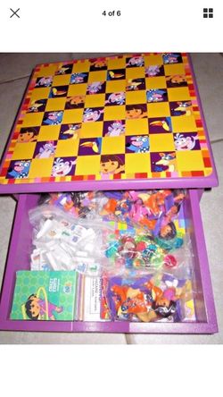 Dora The Explorer Wooden Game House~Checkers, Dominoes, Bingo ...