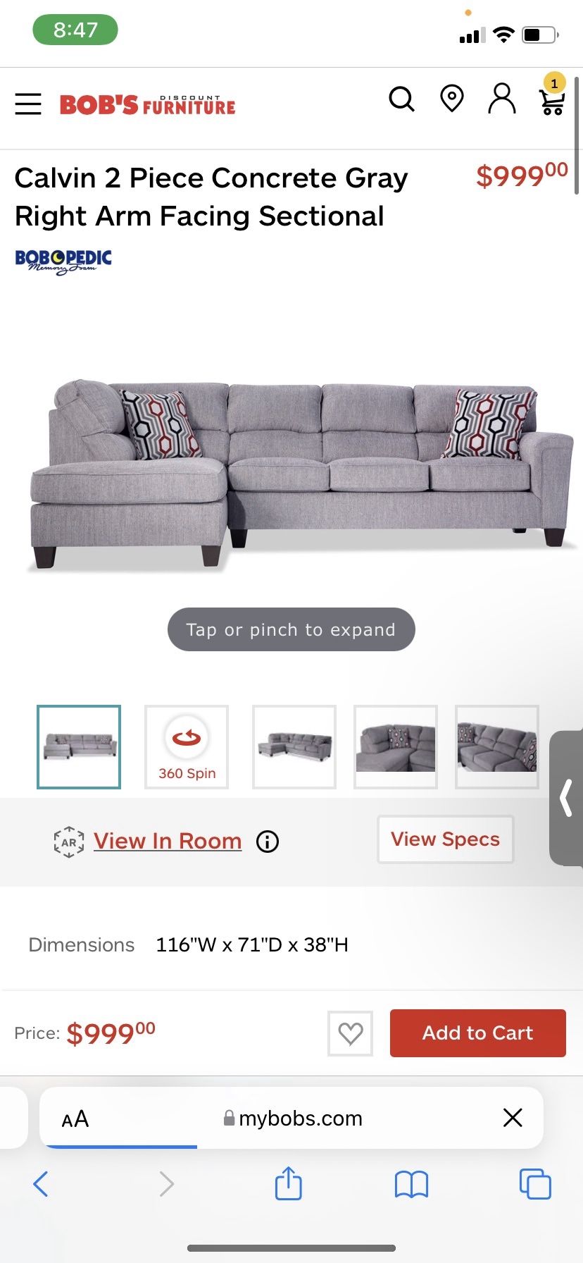 Calvin 2 piece concrete gray left arm facing sectional store