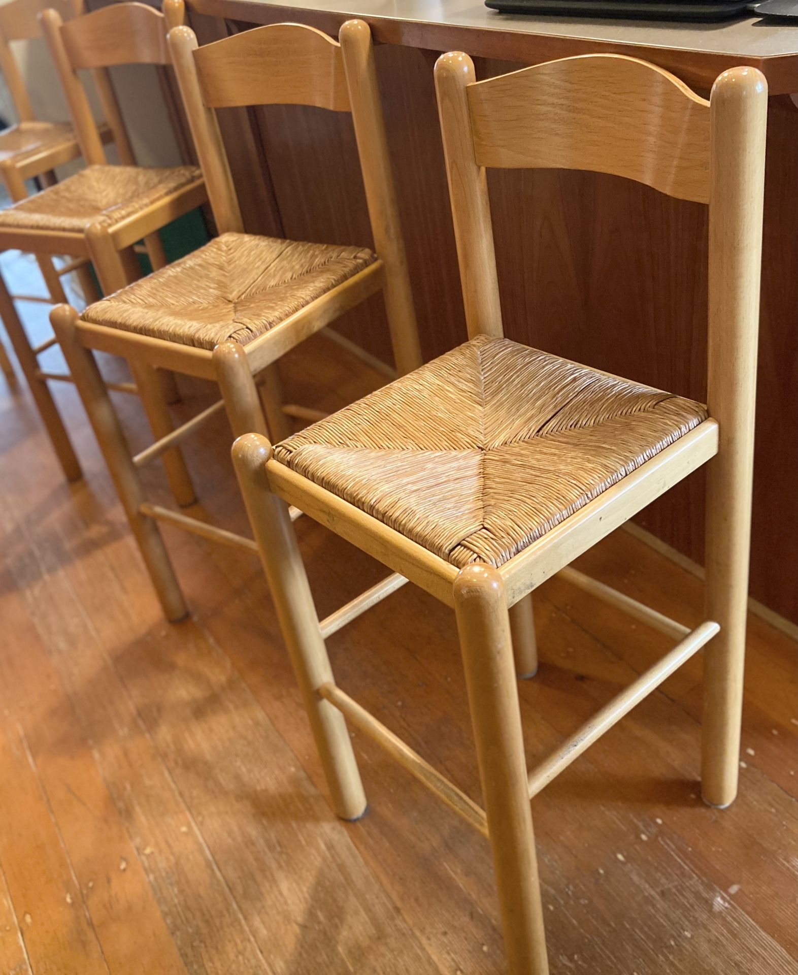 4 Wood bar stools with wicker seats 15.00 Each for Sale in Everett, WA ...