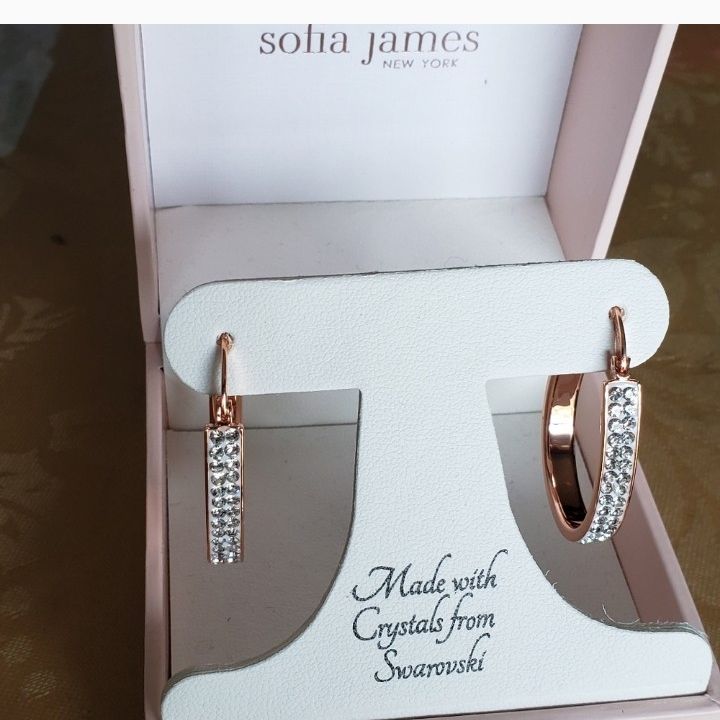 Sofia James Swarovski Crystal Hoop Earrings Rose Gold Plated NIB for Sale in Glendale Heights IL OfferUp