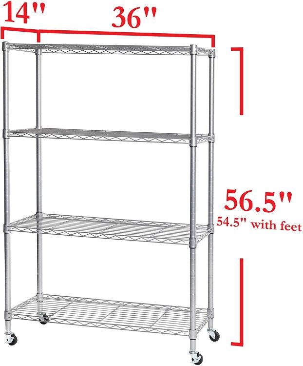 Seville Classics Steel Wire Shelving, 4-Tier, 36" W x 14" D, Silver for ...