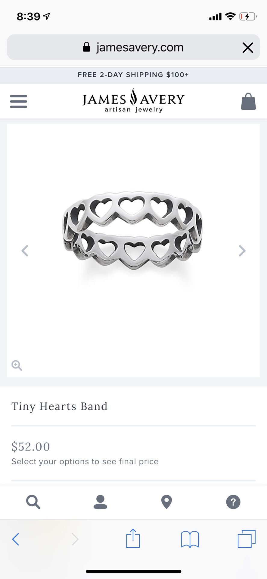 James Avery Tiny Hearts Ring Size 5/5.5 for Sale in Benbrook, TX - OfferUp