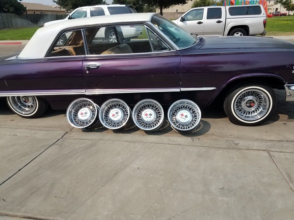 14x7 tru ray wire spoke rims 5 lug universal Chevy big 5x5 and small ...