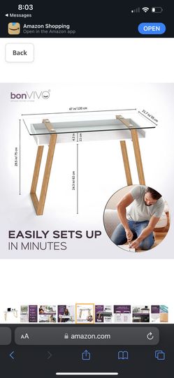 bonVIVO Massimo Small Desk 47 Inch Modern Computer Desk for Small Spaces Living Room Office and Bedroom Study Table w Glass Top and Shelf Space for Sale in Fort Pierce FL OfferUp