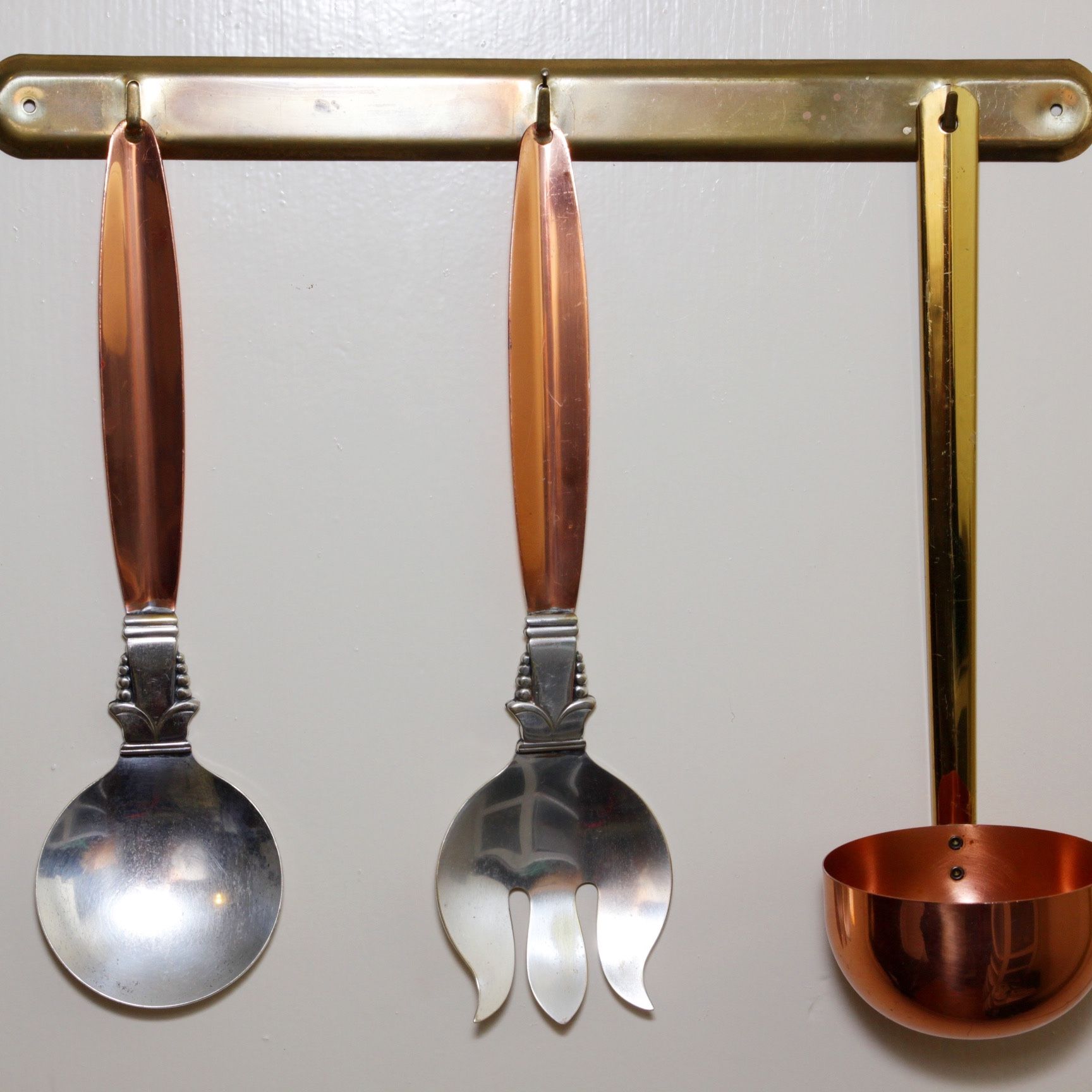 Coppercraft Guild Utensils (Silver Brass Copper) Vintage Set with Wall ...