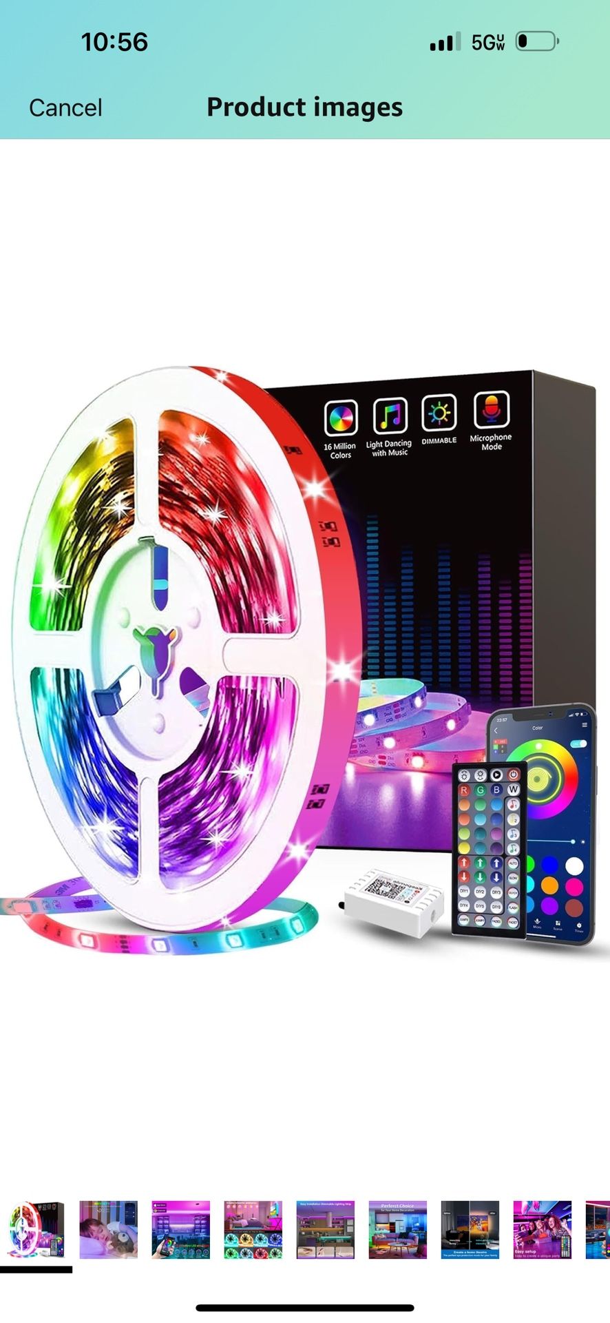 50ft LED Strip Lights, RGB LED Smart Music Sync Color Changing LED ...