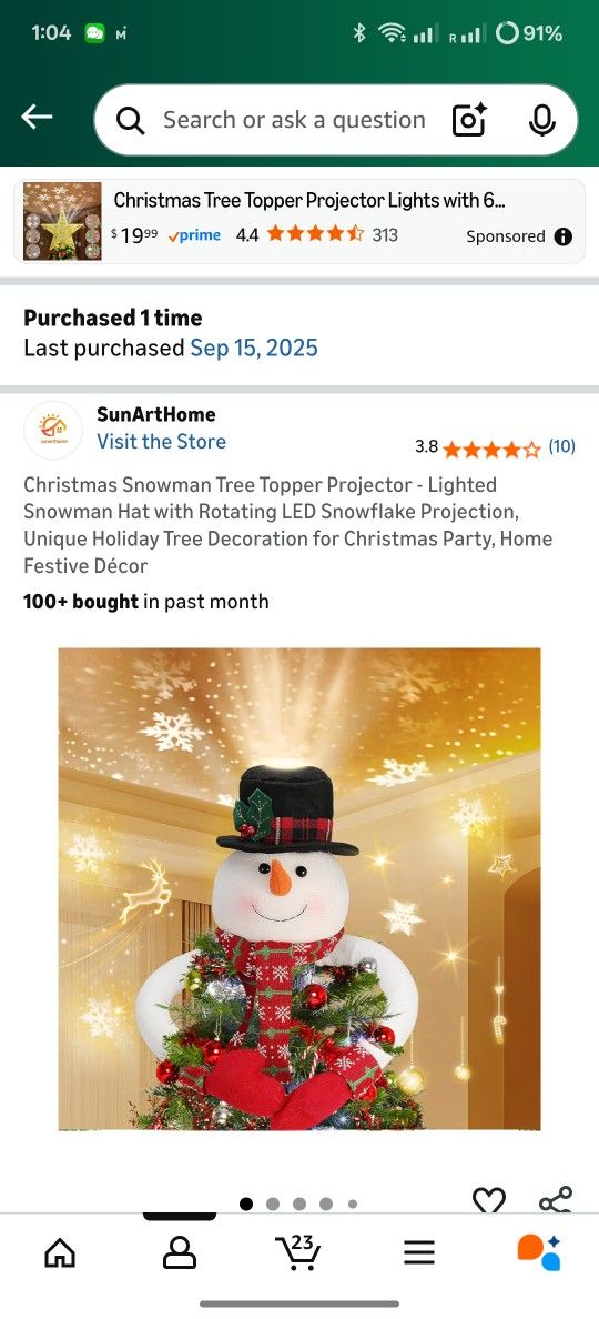 Christmas Snowman Tree Topper Projector - Lighted Snowman Hat with ...