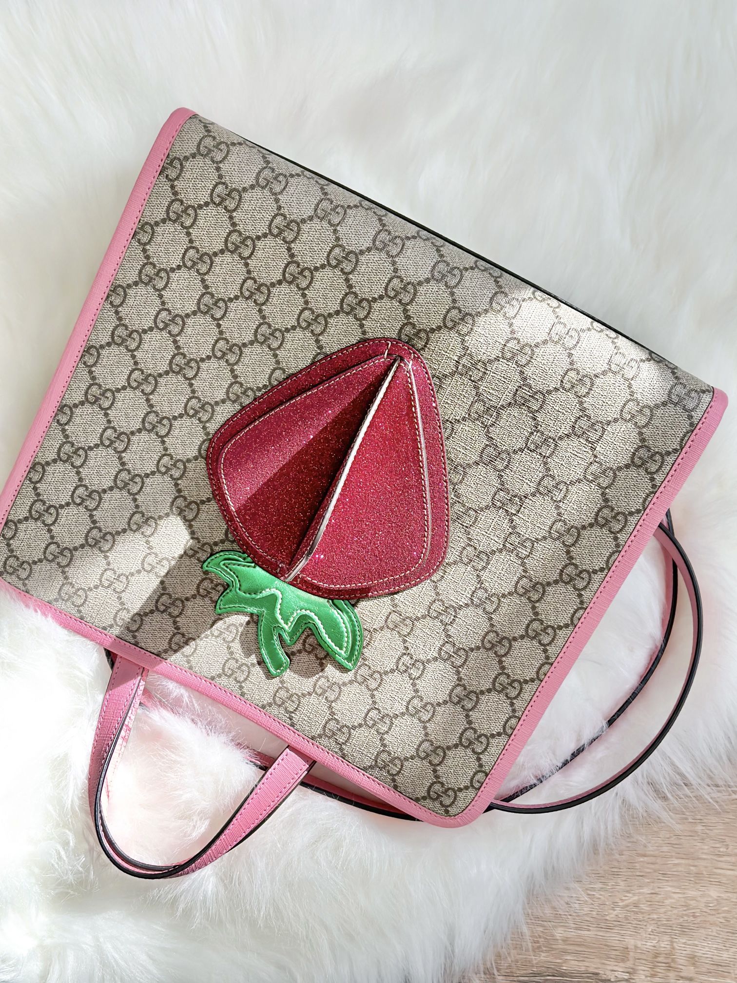 Gucci Bag Shopping Tote Monogram Canvas Strawberry Pink for Sale in ...