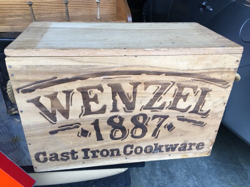 Vintage Wood Box Crate Wenzel 1887 cast Iron Cookware crate with lid ...