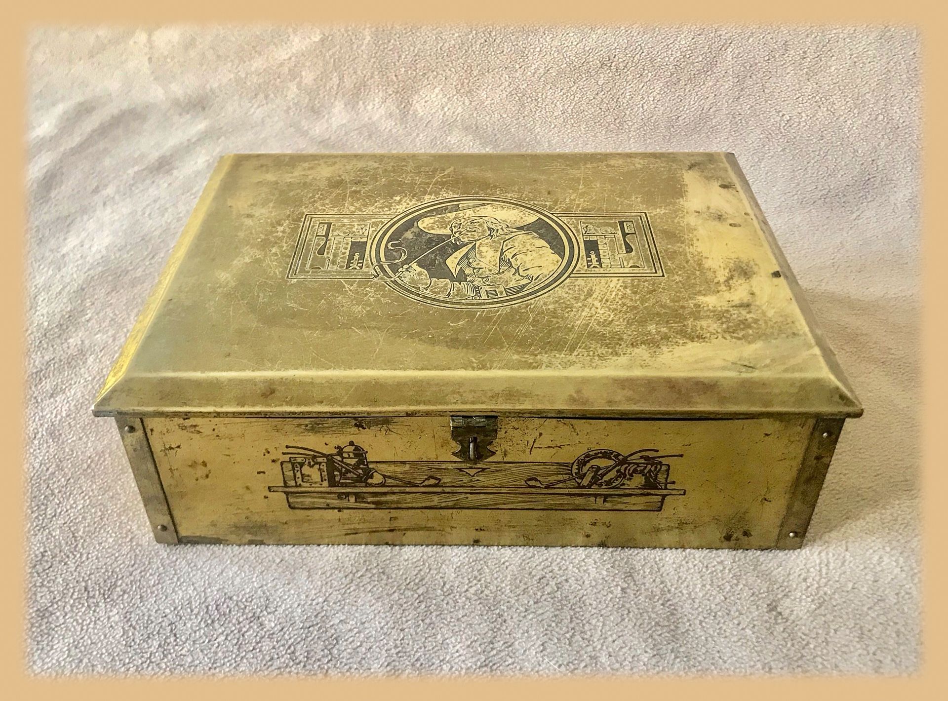ANTIQUE ETCHED CAVALIER BRASS HUMIDOR TOBACCO BOX GRAMMES ALLENTOWN for ...