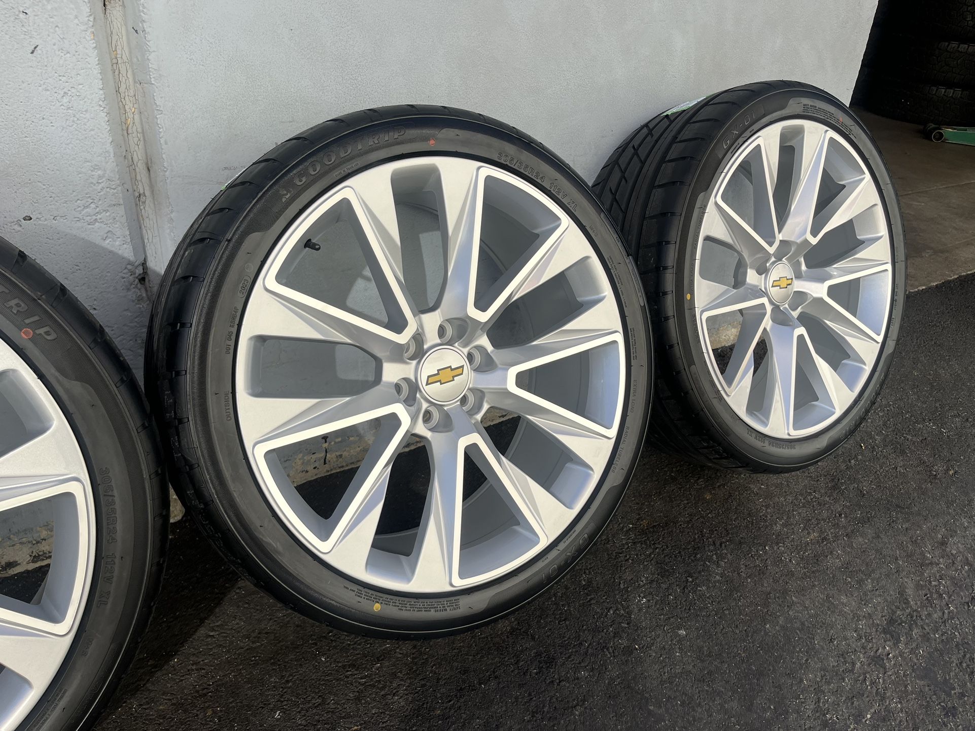 24” INCH CHEVY/GMC DENALI BRUSHED SILVER WHEELS/RIMS WITH TIRES for ...