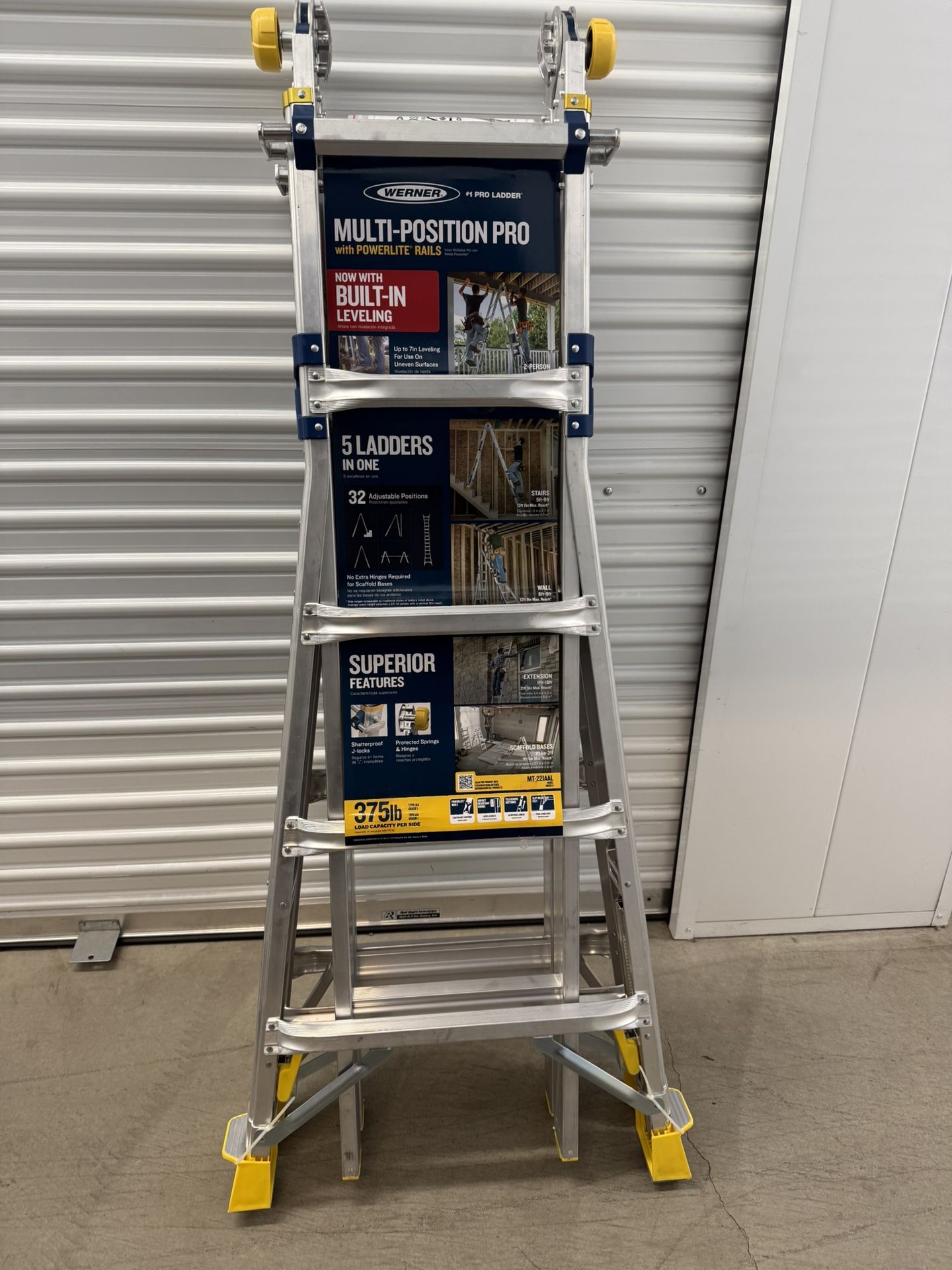 22FT REACH HEIGHT MULTI-POSITION LADDER WITH LEVELING, 375LB LOAD ...