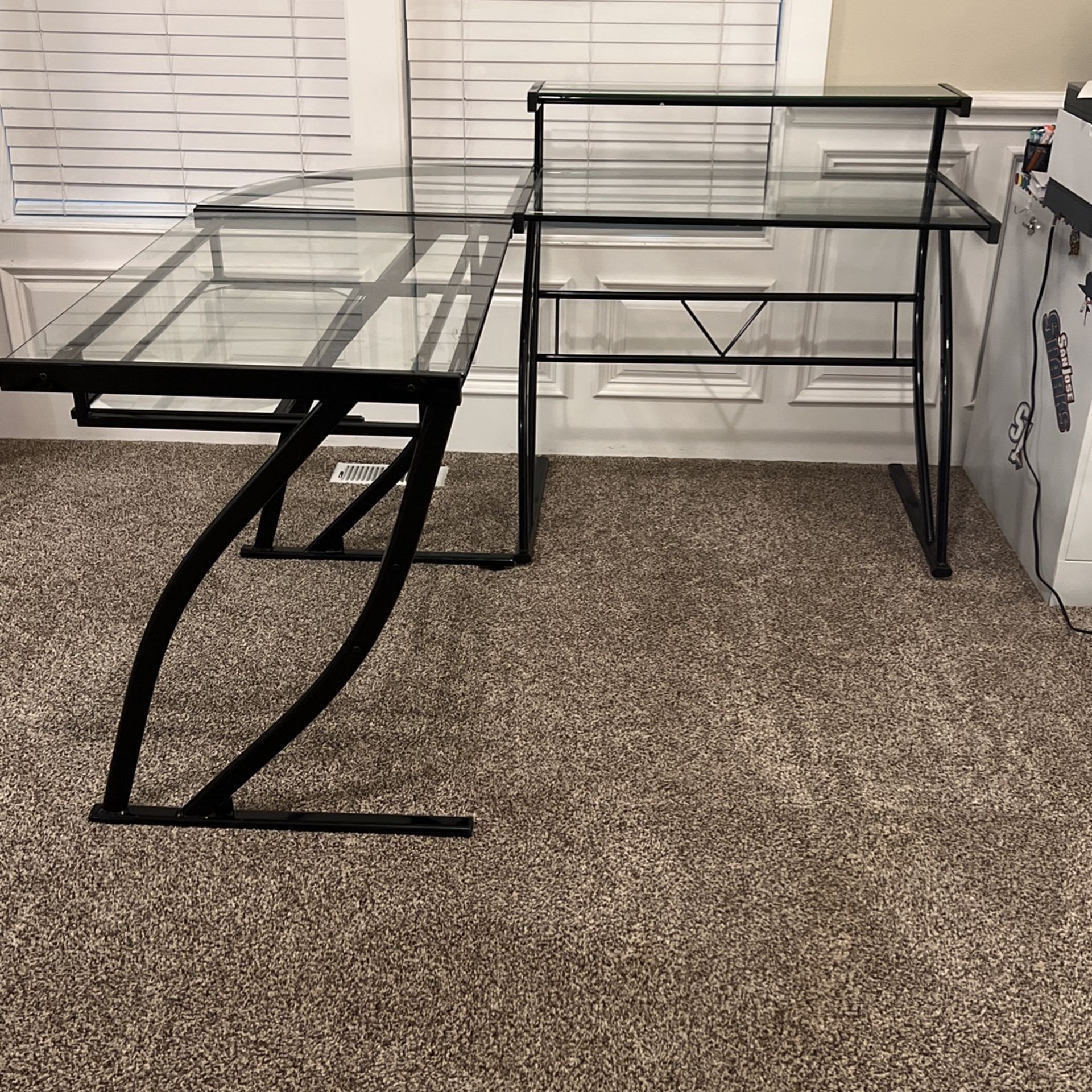 L-shaped Glass Top Desk $90 OBO for Sale in Newberg, OR - OfferUp